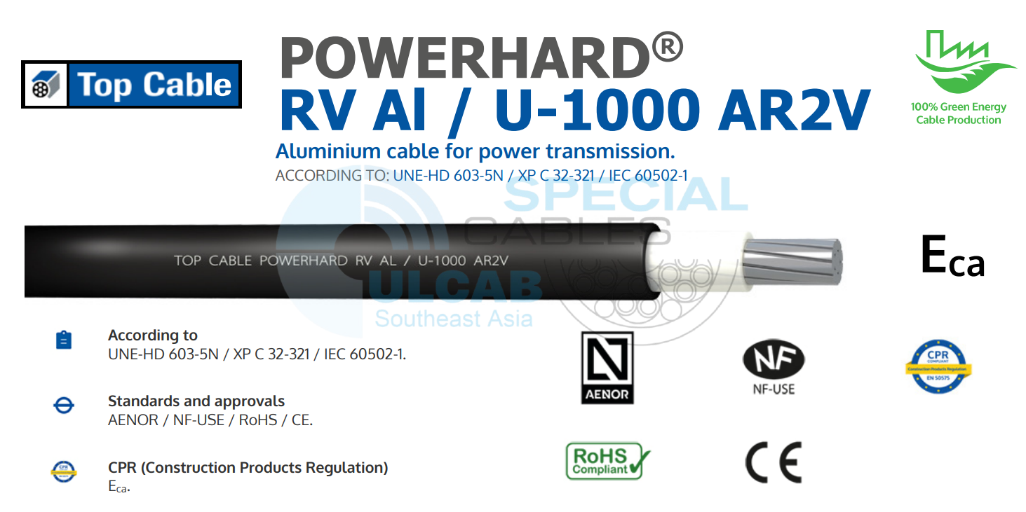 Cáp Điện Lõi Nhôm TOP CABLE 0.6/1KV POWERHARD RV AL / U-1000 AR2V BLACK ...