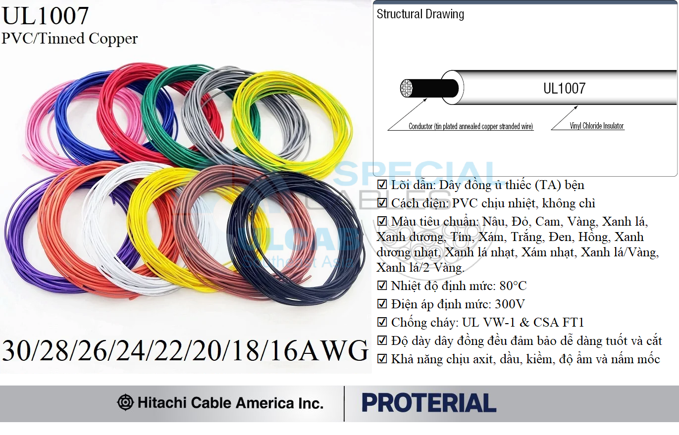 Dây Cáp Điện Single Core HITACHI - PROTETIAL 300V UL1007 80°C VW-1, FT1 Chính Hãng - Giá Tốt ...
